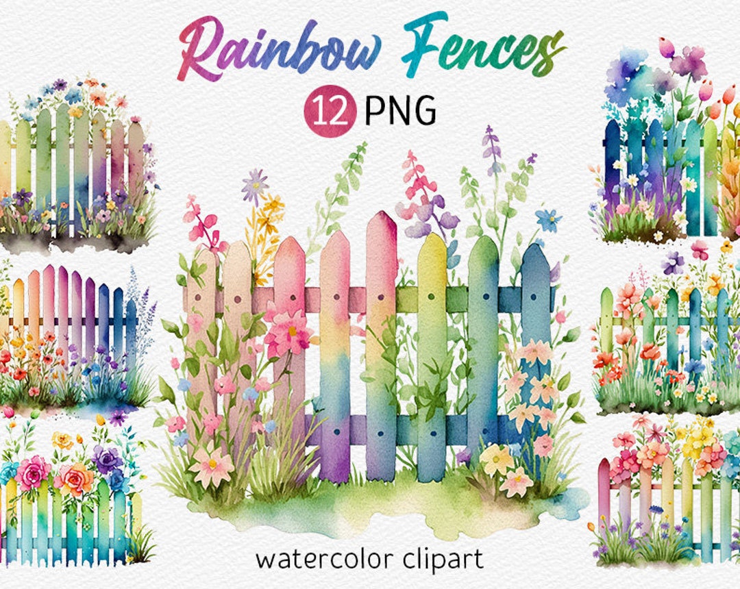 Watercolor Garden Fence Clipart Spring Floral PNG Scrapbooking Clipart ...