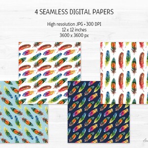 Rainbow Feather Watercolor Digital Paper Pack Colorful Exotic Boho ...