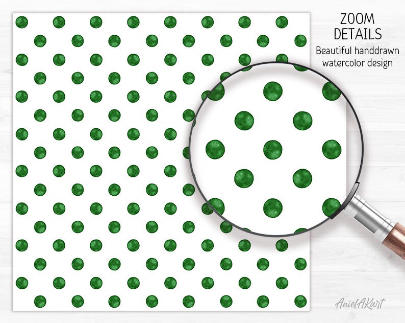 Green Seamless Pattern Watercolor Polka Dot Digital Paper Pack | Etsy