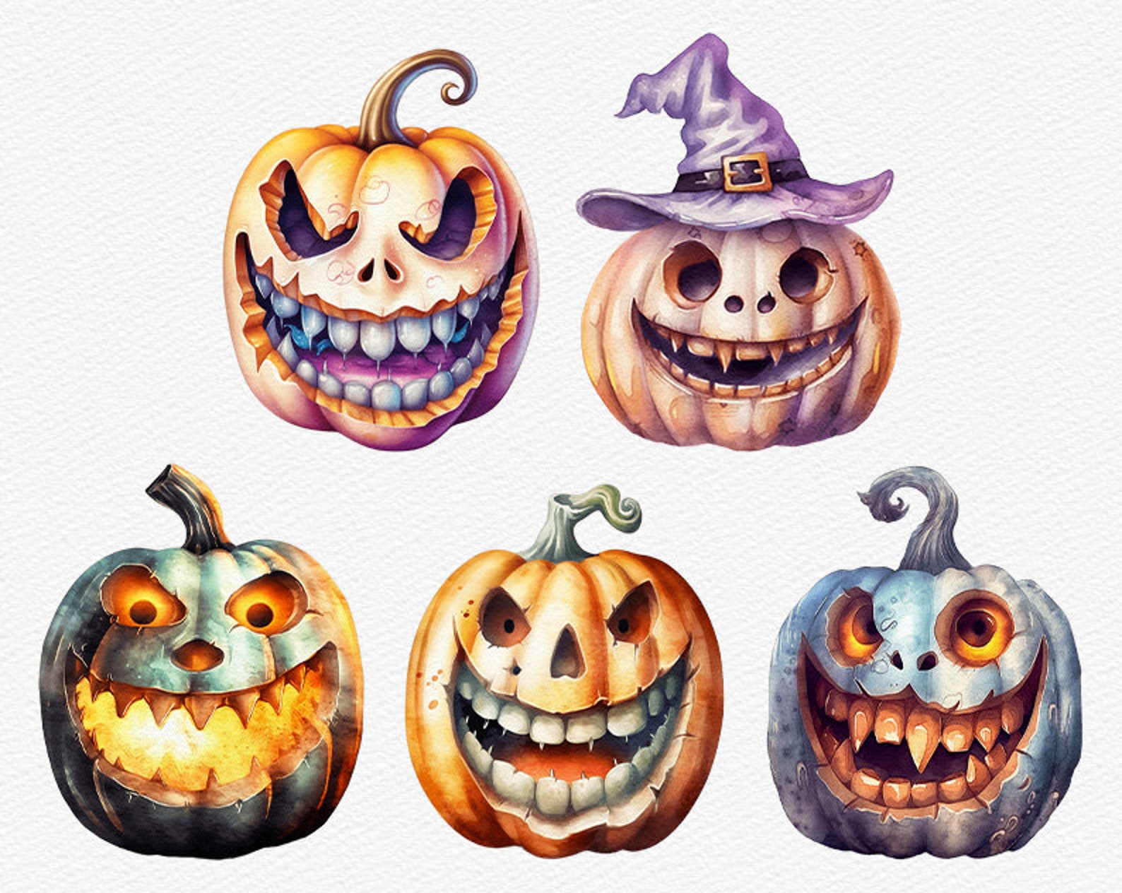 Watercolor Spooky Pumpkin Clipart Scary Pumpkins PNG Bundle Autumn Clip ...