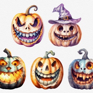 Watercolor Spooky Pumpkin Clipart Scary Pumpkins PNG Bundle Autumn Clip ...