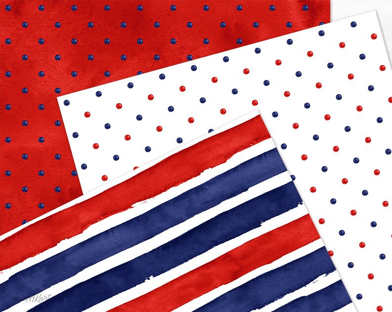 Red Blue Digital Paper Pack Watercolor Polka Dot Seamless Pattern ...