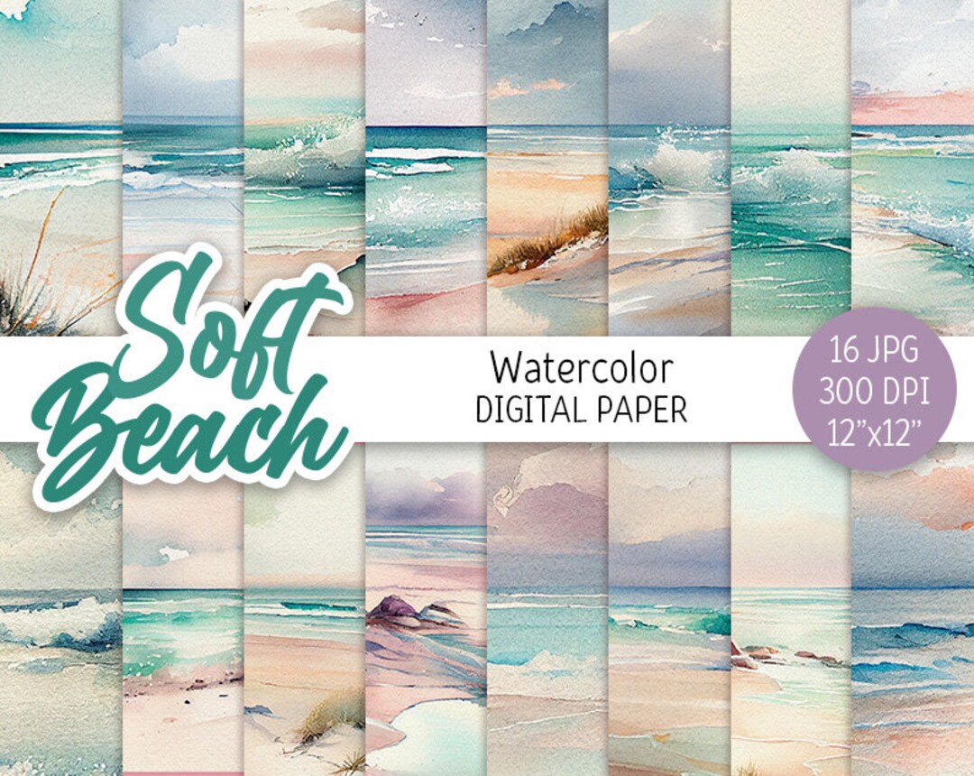 Watercolor Summer Beach Digital Paper Pack Seascape Printable ...
