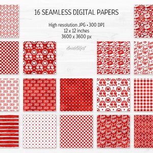 Red & White Valentine Day Digital Paper Pack Watercolor Love Seamless ...