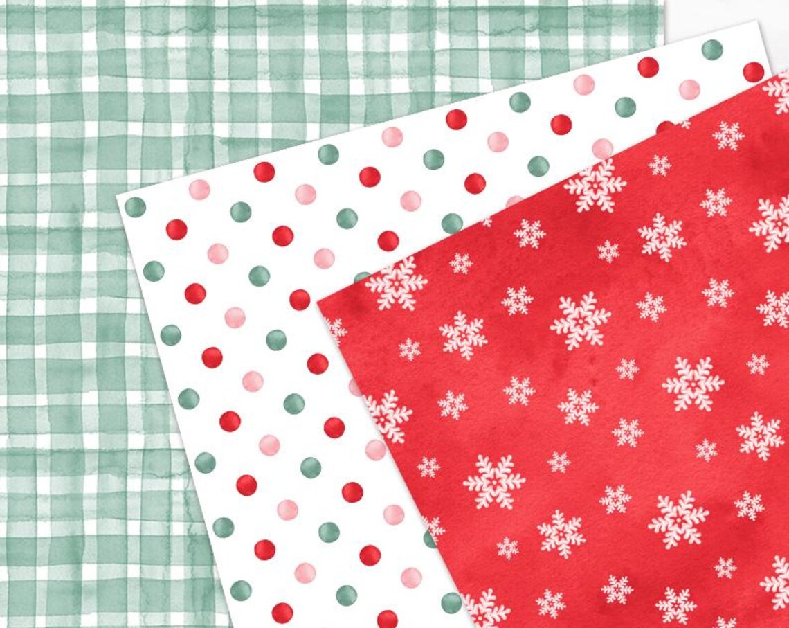 Christmas Seamless Pattern Watercolor Digital Paper Pack Polka Dot ...