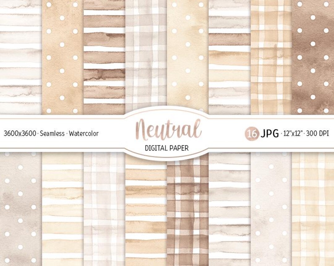 Neutral Boho Digital Paper Pack Watercolor Light Beige Seamless Pattern ...