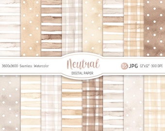 Watercolor Earth Tones Digital Paper Pack Neutral Boho Polka Dot ...