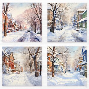 Watercolor Winter Digital Paper Pack Winter Town Printable Scrapbooking ...