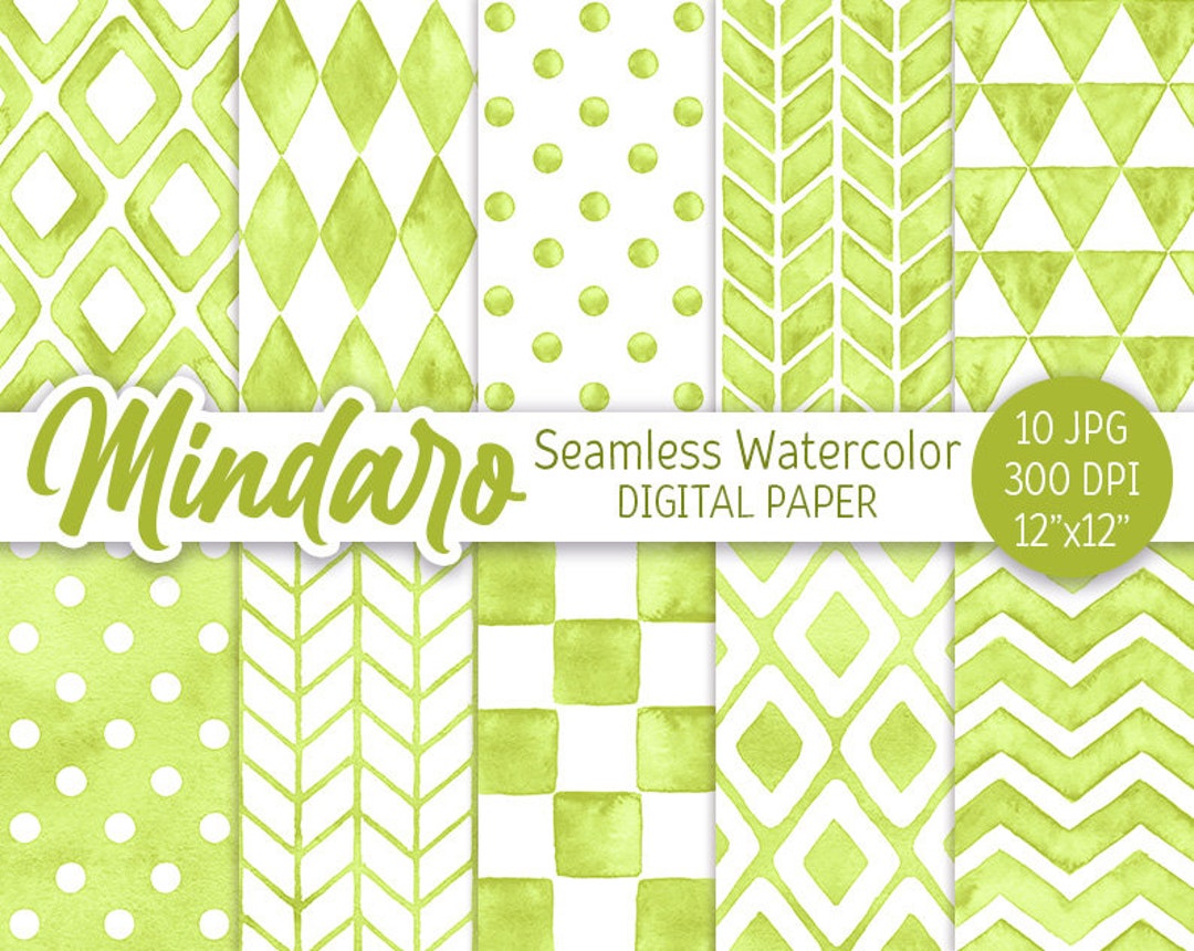 Mindaro Green Geometric Pattern Watercolor Seamless Digital Paper Pack ...