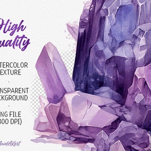 Watercolor Amethyst Clipart Purple Gemstone PNG Amethyst Crystal ...