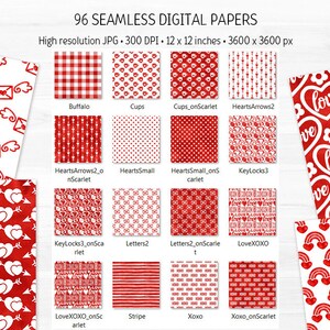 Red White Valentine Day Digital Paper Bundle Watercolor Love Seamless ...