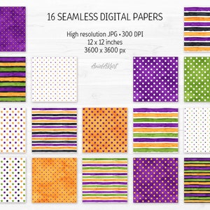 Halloween Digital Paper Pack Watercolor Polka Dot Seamless Pattern ...