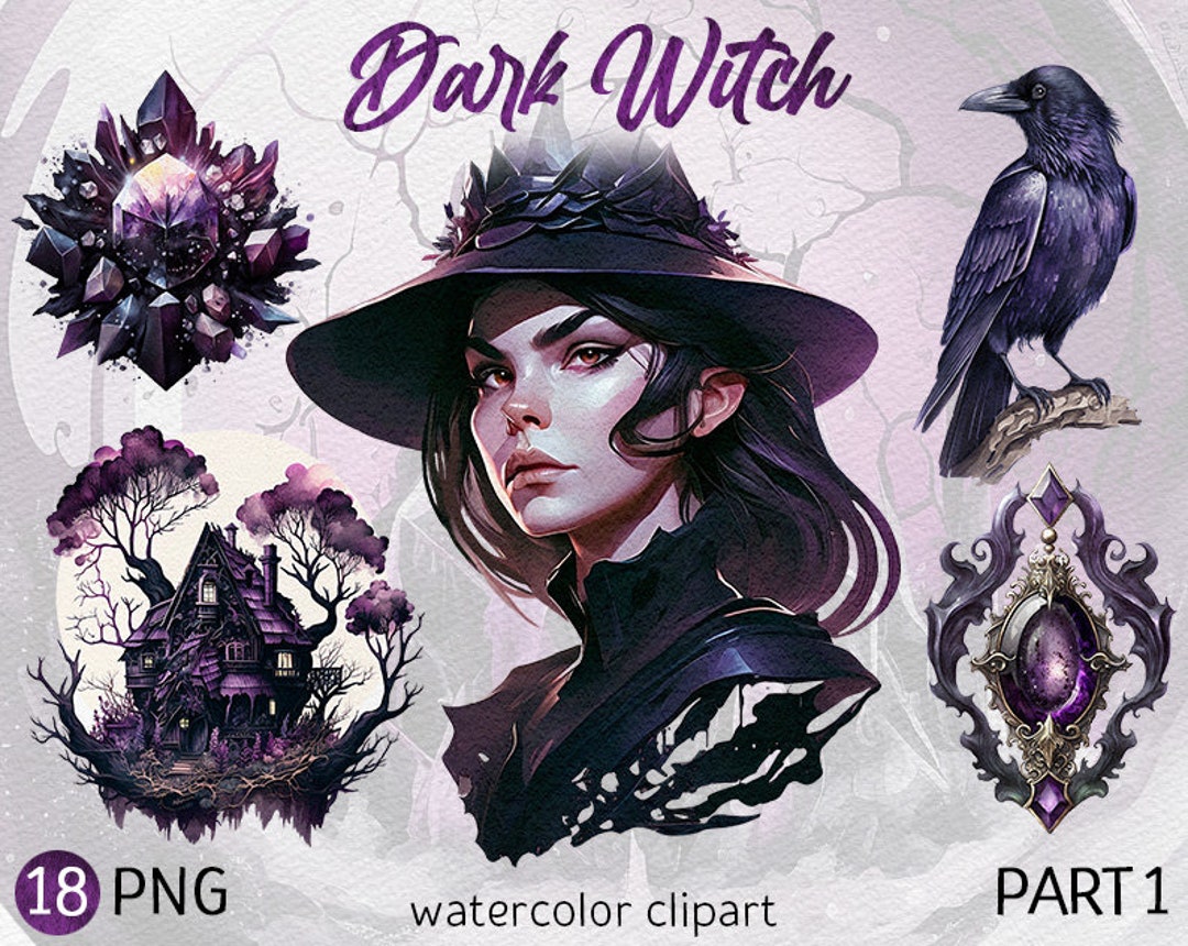 Watercolor Dark Witch Clipart Pack Witchcraft PNG Gothic Aesthetic ...