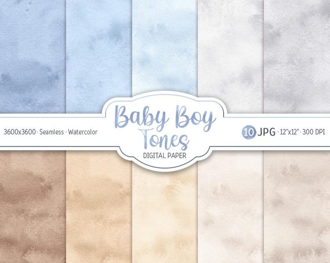 Baby Boy Digital Paper Pack Watercolor Dusty Blue Tones Pastel Seamless ...