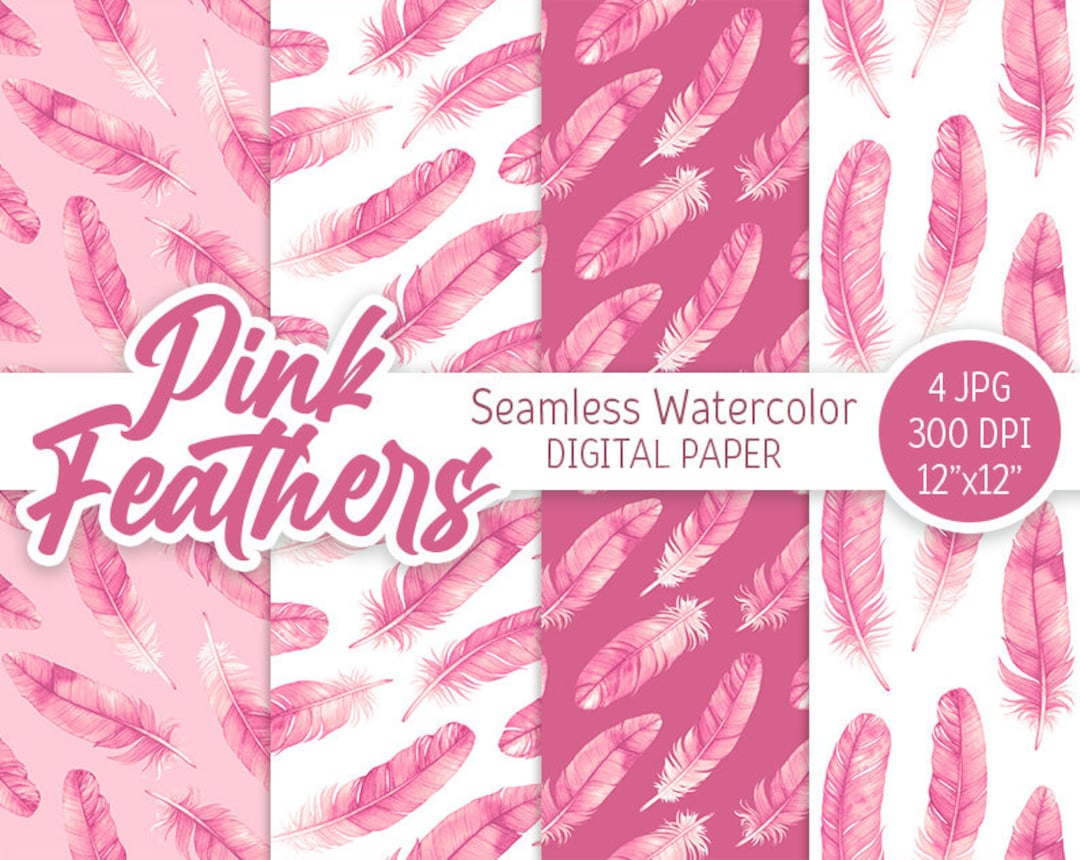 Pink Feather Watercolor Digital Paper Pack Exotic Boho Seamless Pattern ...