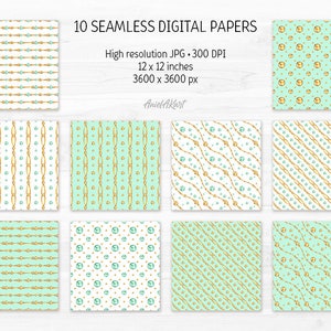 Gold Mint Seamless Pattern Watercolor Polka Dot Digital Paper Pack Gold ...
