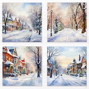 Watercolor Winter Digital Paper Pack Winter Town Printable Scrapbooking ...