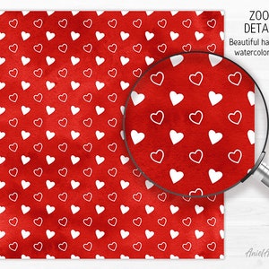 Red & White Valentine Day Digital Paper Pack Watercolor Love Seamless ...