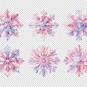 Watercolor Snowflake Clipart Pink Snowflake PNG Watercolor Cozy ...