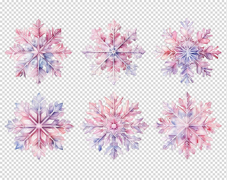 Watercolor Snowflake Clipart Pink Snowflake PNG Watercolor Cozy ...