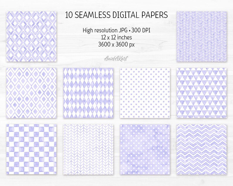 Lavender Purple Geometric Pattern Watercolor Seamless Digital Paper ...