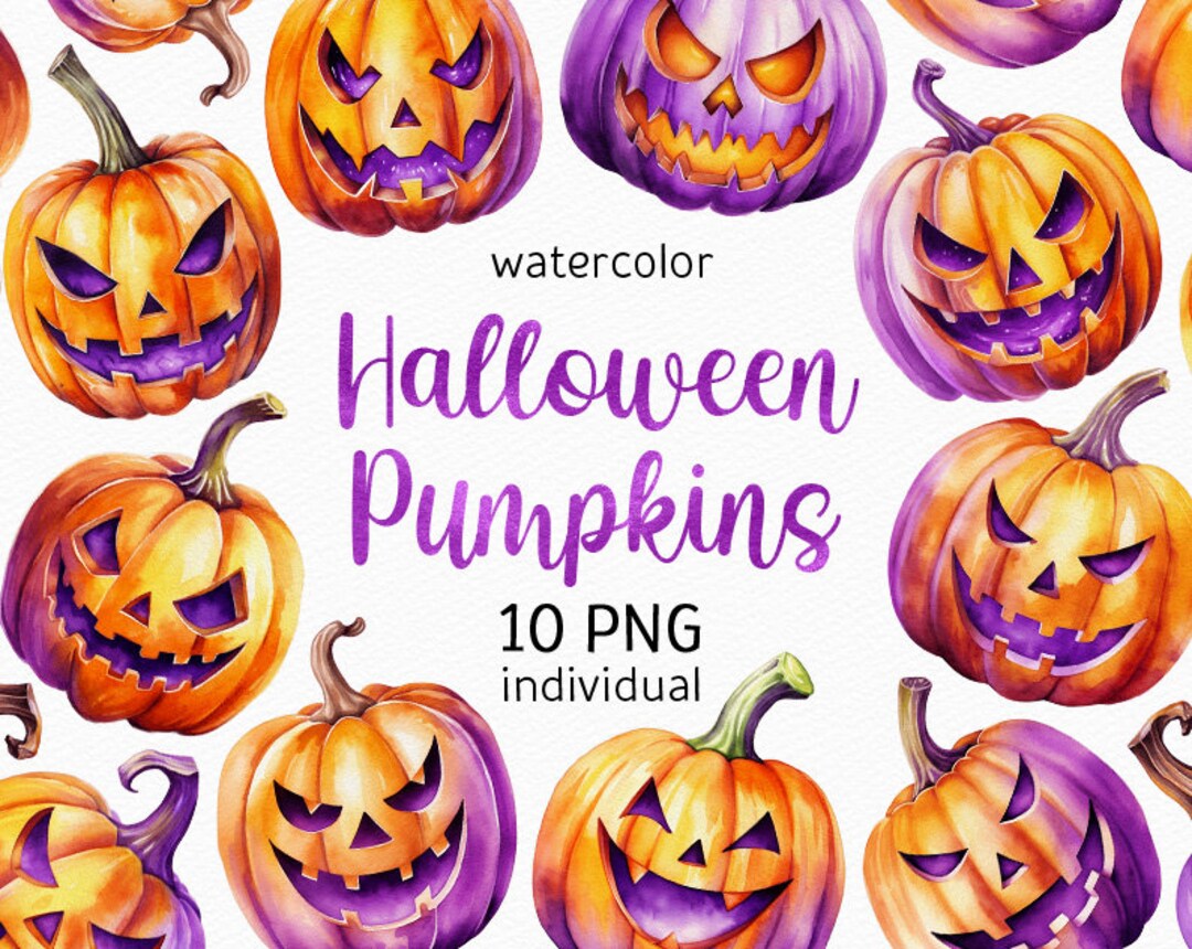 Halloween Pumpkins Clipart Pack Cute Halloween Jack-o-lantern ...