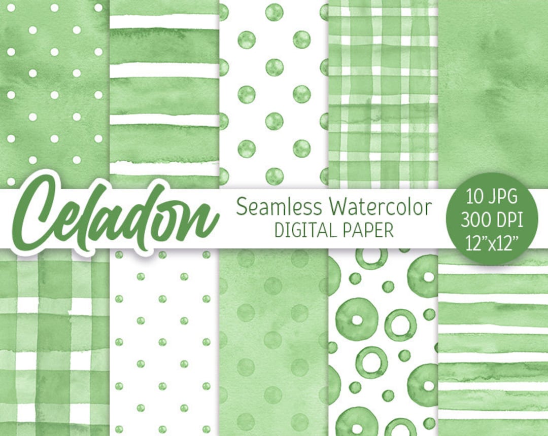 Celadon Green Seamless Pattern Watercolor Polka Dot Digital Paper Pack ...