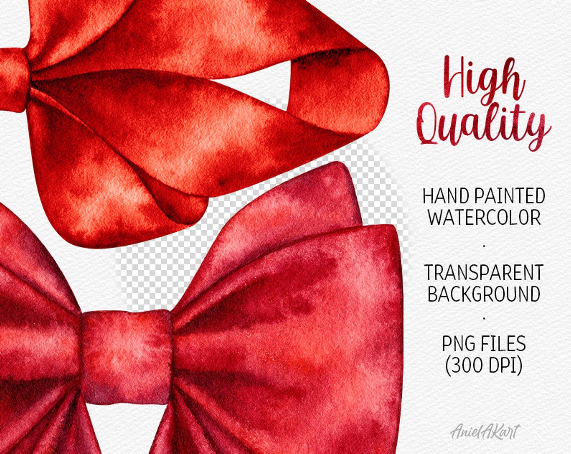 Watercolor Red Bows Clipart Handpainted Gift Bows PNG Digital - Etsy