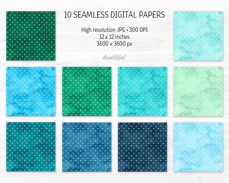 Turquoise Polka Dot Watercolor Background Teal Digital Paper Pack ...