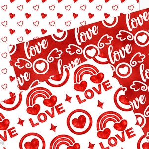 Red & White Valentine Day Digital Paper Pack Watercolor Love Seamless ...