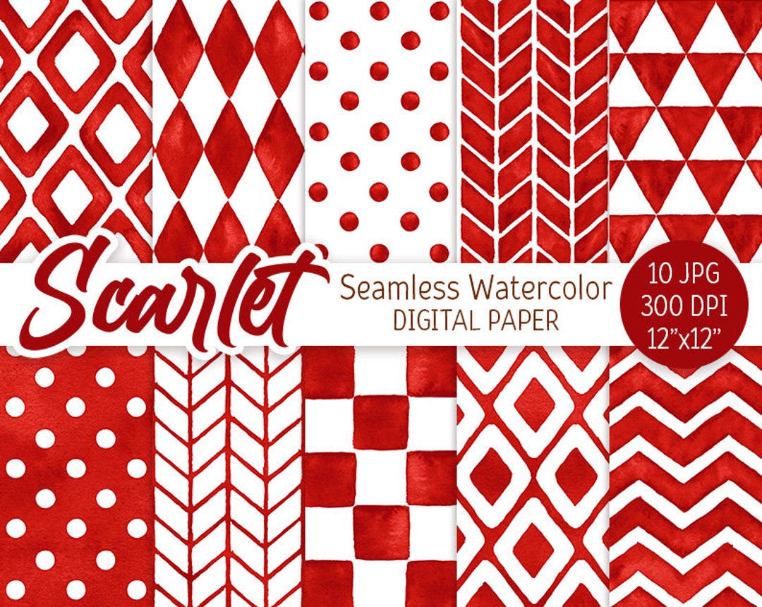 Scarlet Red Geometric Pattern Watercolor Seamless Digital Paper Pack ...