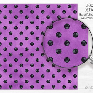 Purple Black Digital Paper Pack Watercolor Polka Dot Seamless Pattern ...