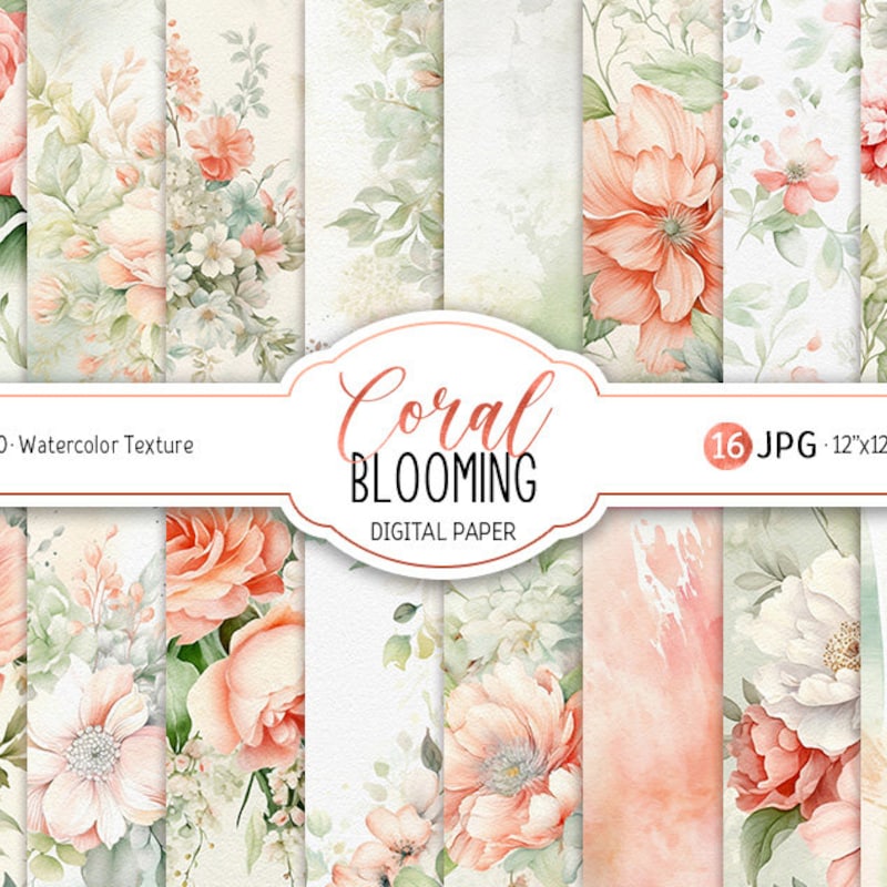 Coral Digital Paper - Etsy