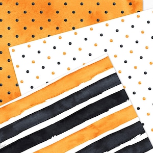 Orange Black Digital Paper Pack Watercolor Polka Dot Seamless Pattern ...