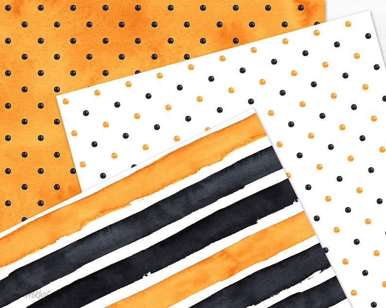 Orange Black Digital Paper Pack Watercolor Polka Dot Seamless - Etsy