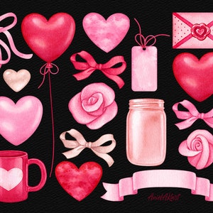 Watercolor Valentine's Day Clipart Valentine PNG Red Love Clipart ...