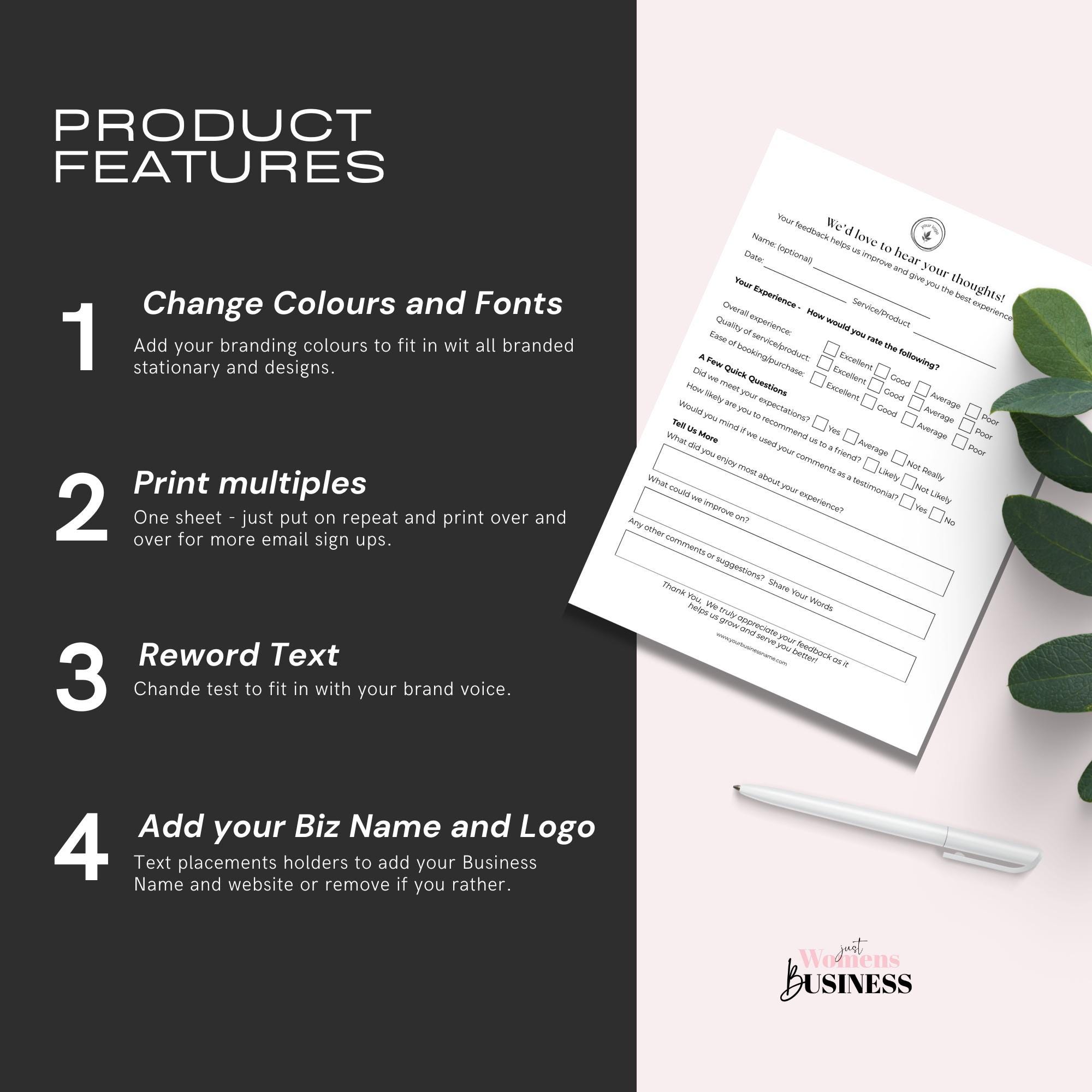 Editable Customer Feedback Form Template | Client Review Sheet | Canva ...