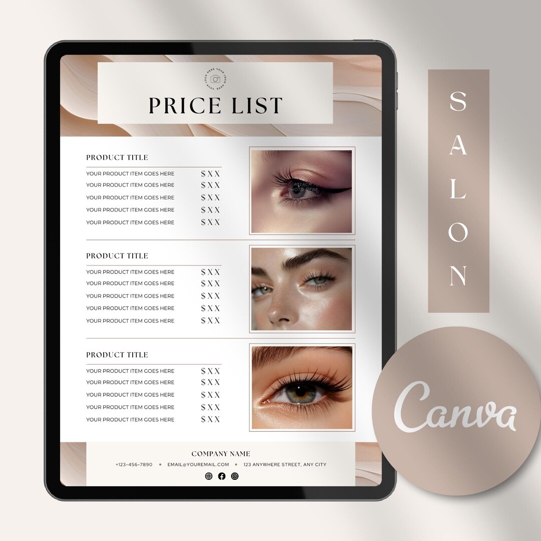 Editable Salon Price List Template: Minimalist Lash & Spray Tan Menu ...