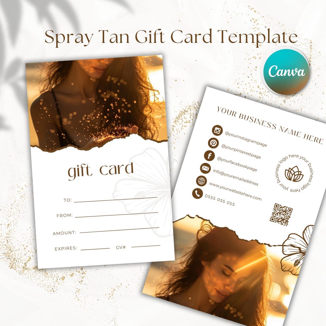 Spray Tan Gift Voucher Template, Editable Canva Gift Certificate for ...