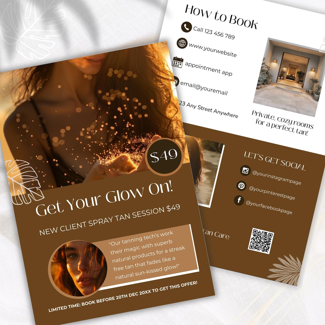 Editable Tanning Salon Flyer Template, Digital Spray Tan Marketing ...