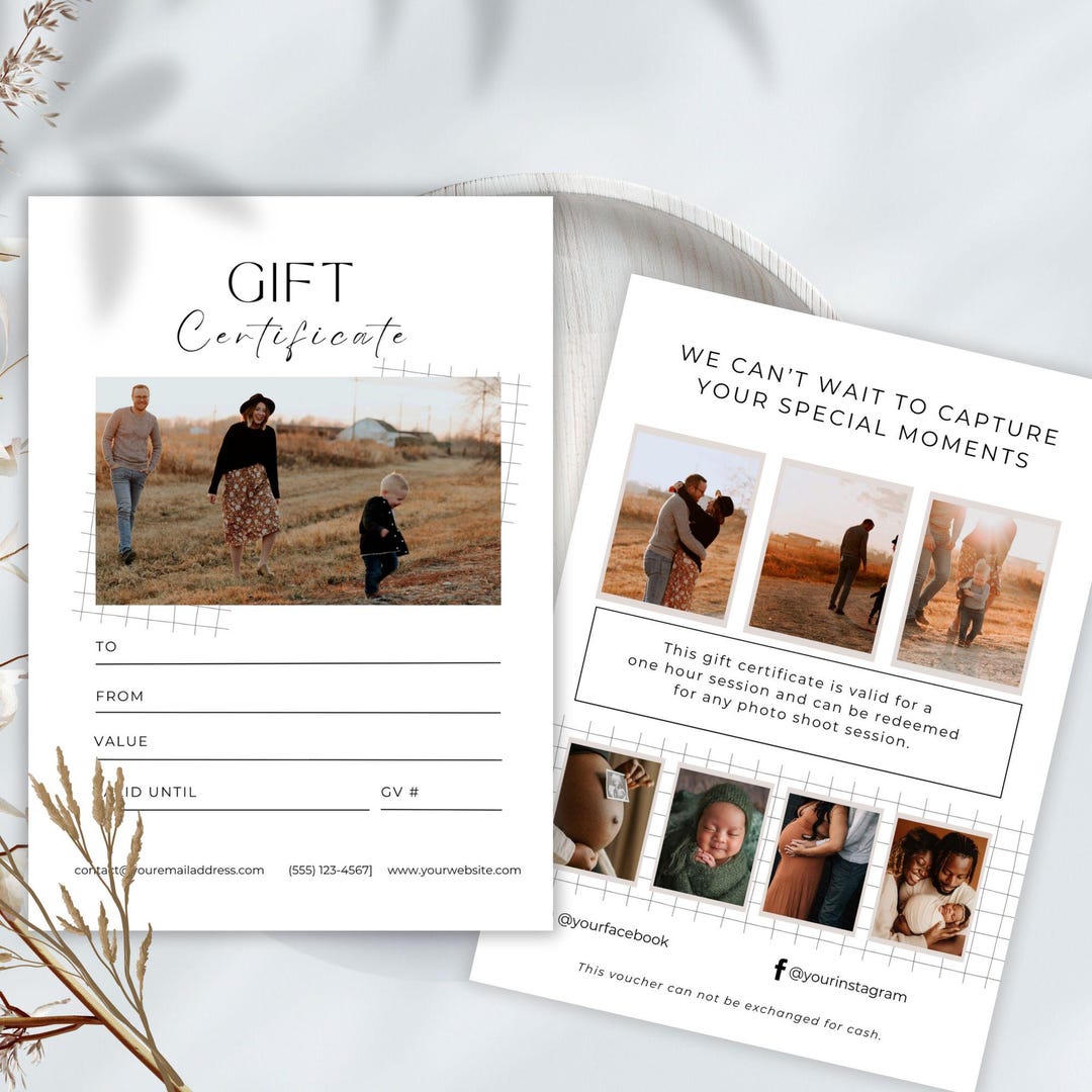Photography Gift Certificate Template, Editable Canva Voucher (digital ...