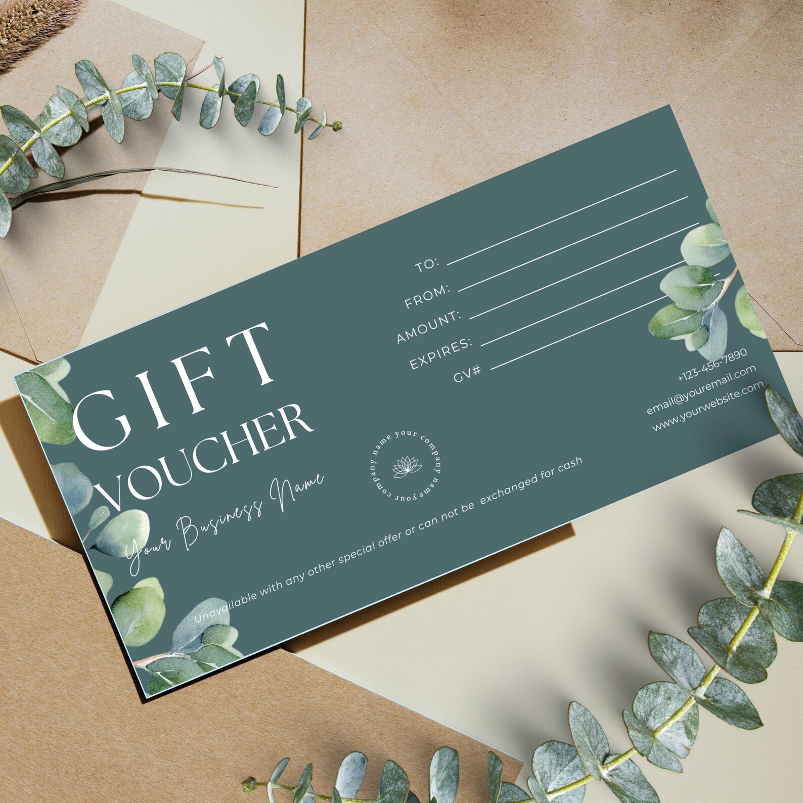 Printable Gift Card Template Canva Sage Green, Editable Gift Voucher ...
