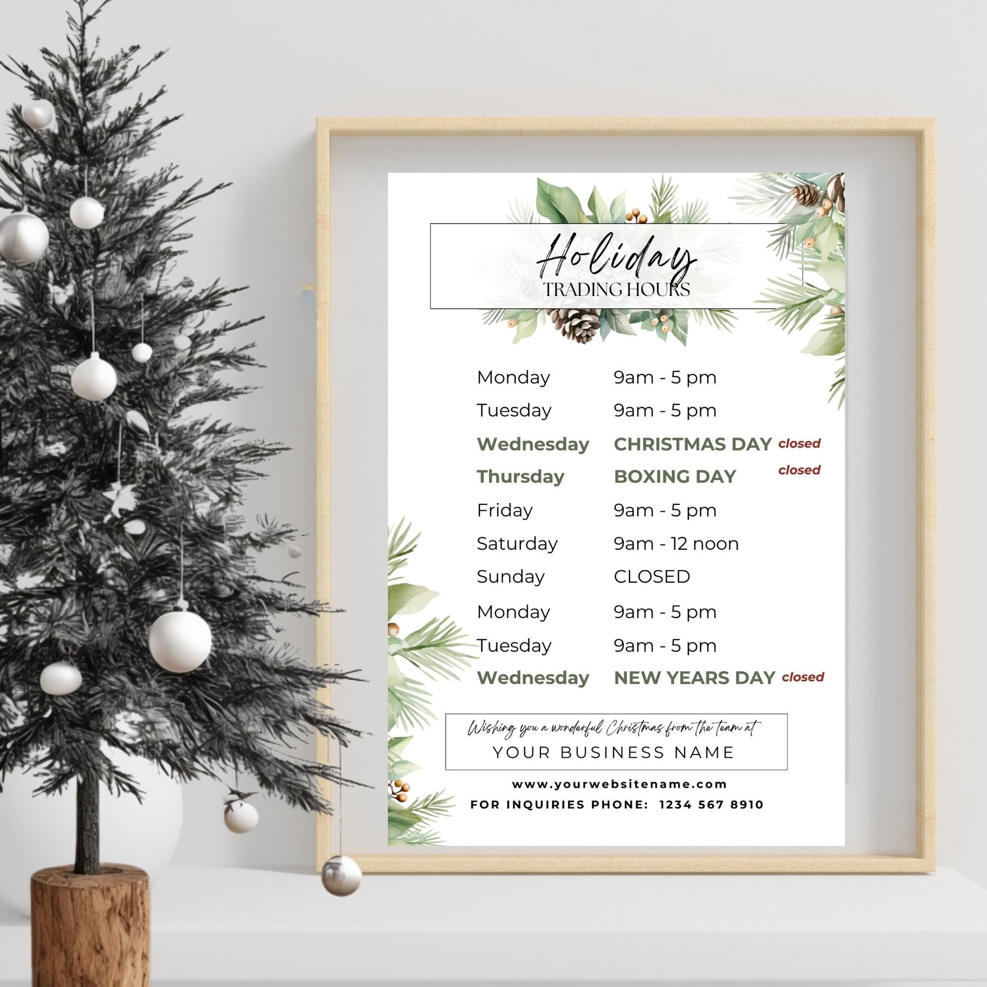 Editable Holiday Closure Sign Template, Christmas Business Hours Notice ...