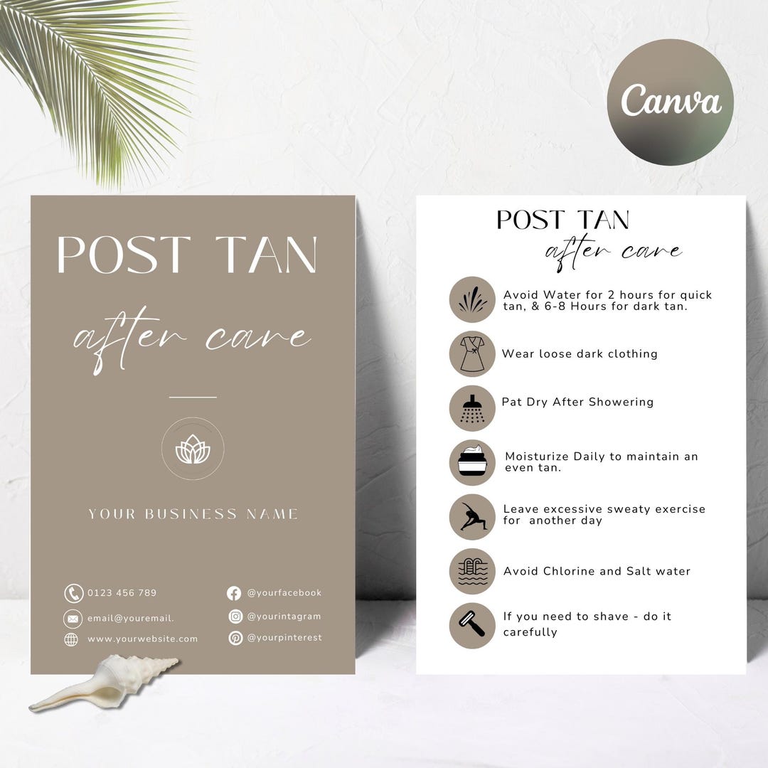 Spray Tan Care Card | Printable Beauty Aftercare Guide | Tanning ...