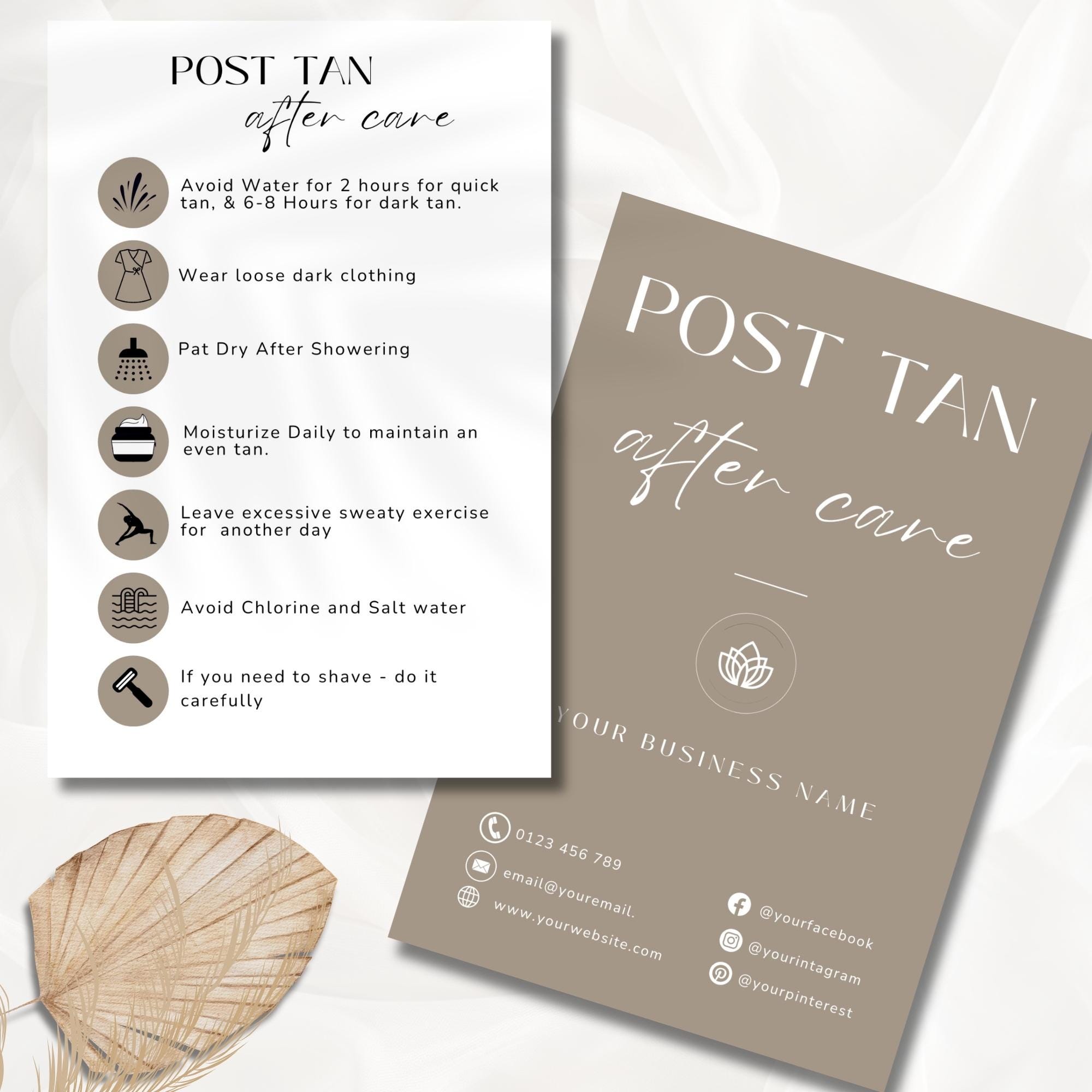 Spray Tan Care Card | Printable Beauty Aftercare Guide | Tanning ...