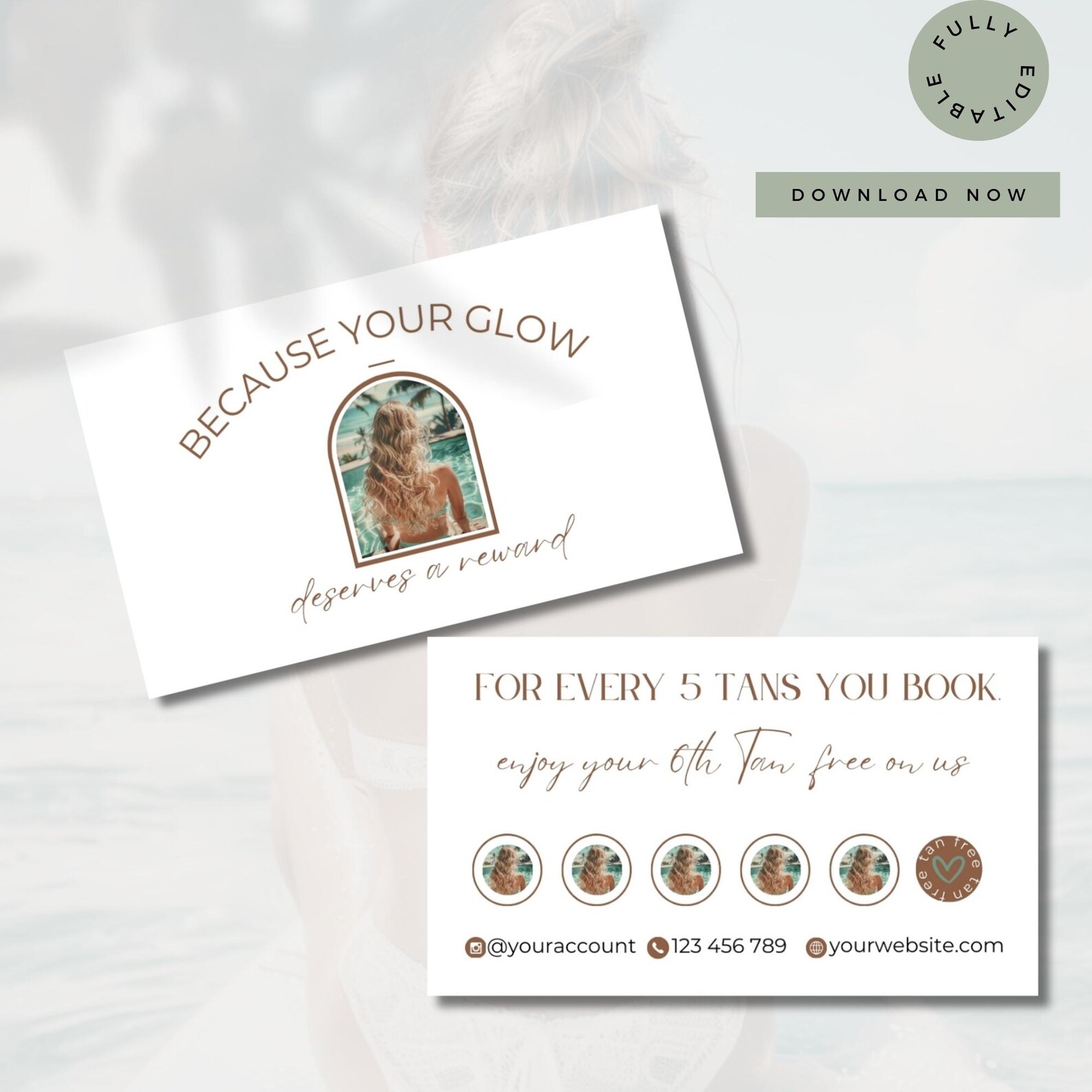 Spray Tan Loyalty Card Design | Editable Template | Beach Themed ...