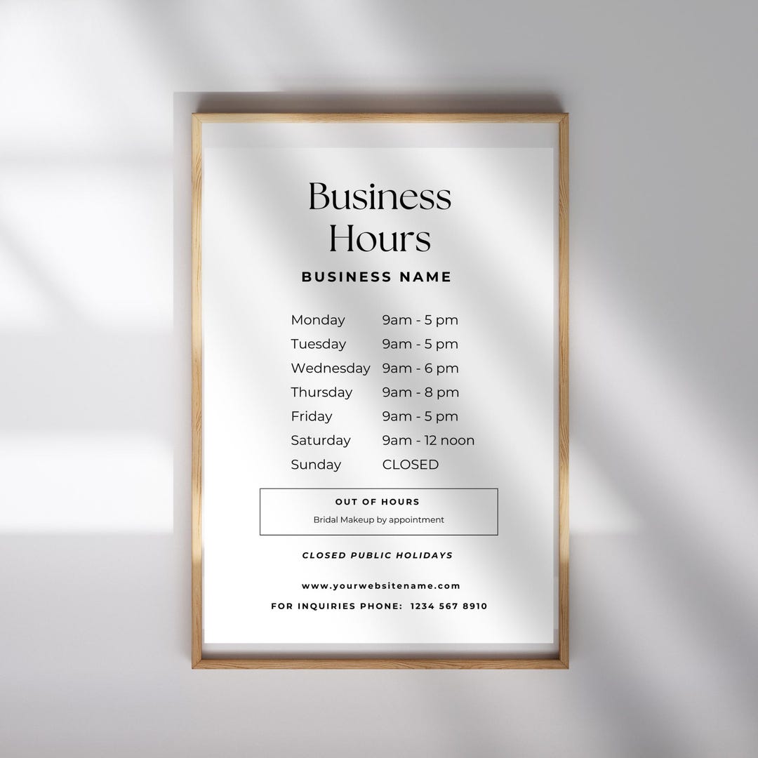 Small Business Sign, Business Signage Template, Business Hours Signage ...