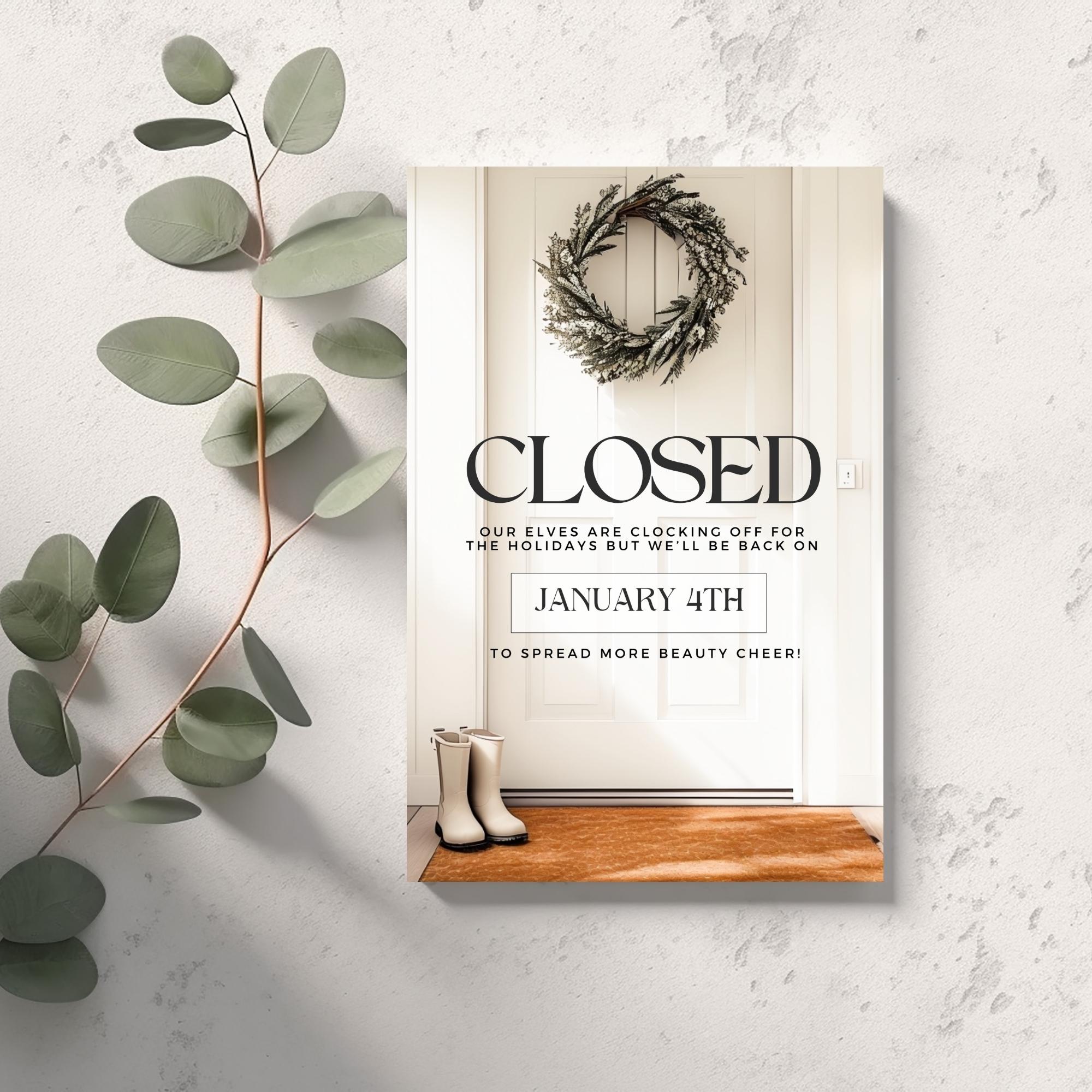 Editable Holiday Closure Sign, Christmas Business Hours (canva Template ...