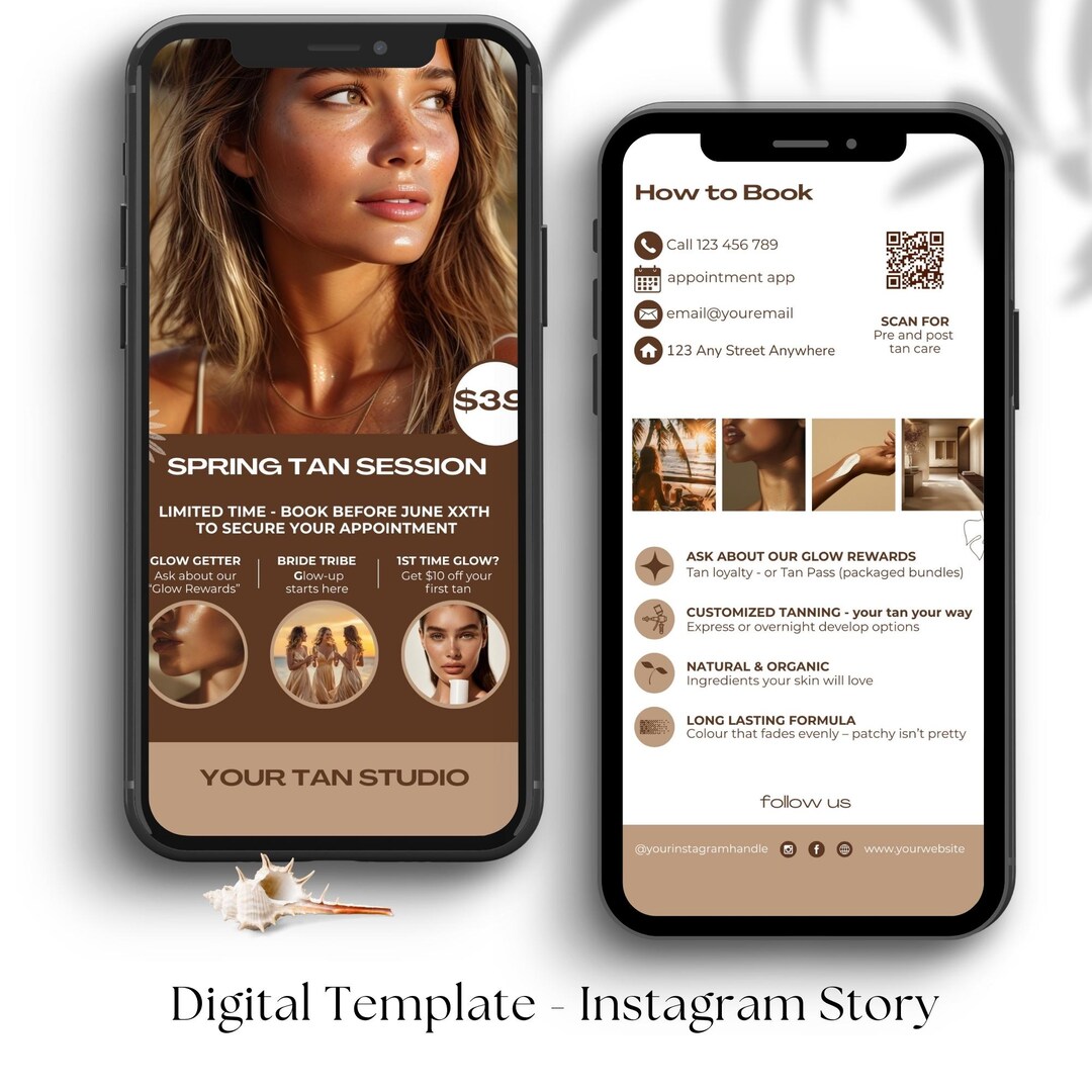 Spray Tan Flyer Template A5, 5x7", Instagram Reel Size, Tanning Salon ...