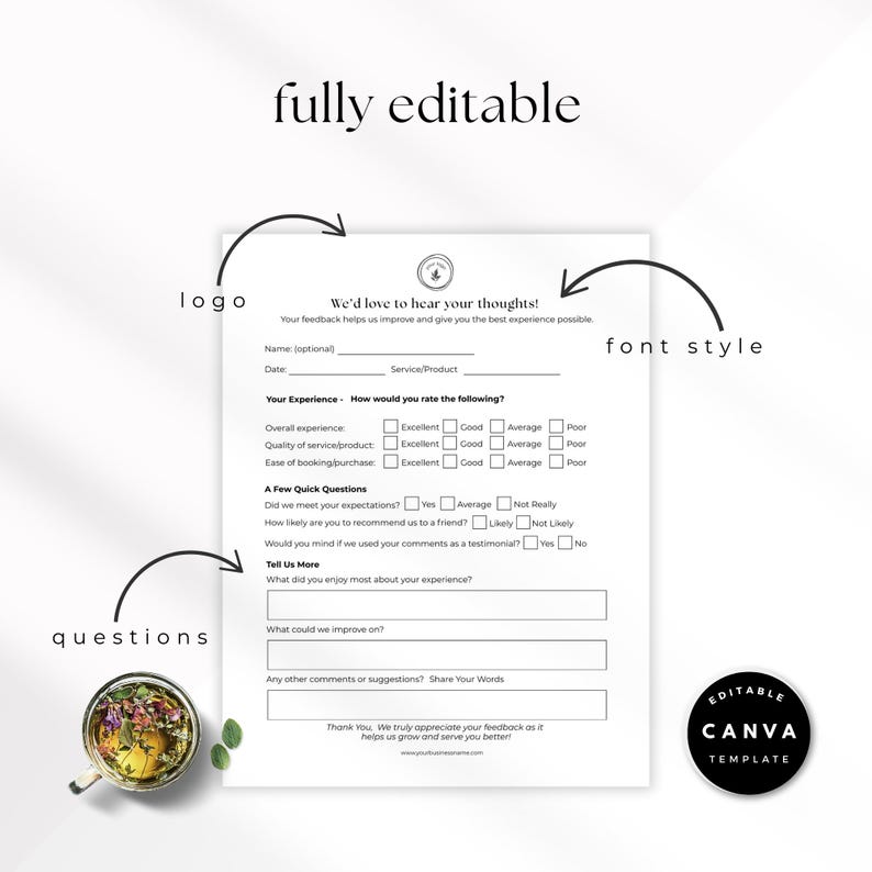 Editable Customer Feedback Form Template | Client Review Sheet | Canva ...